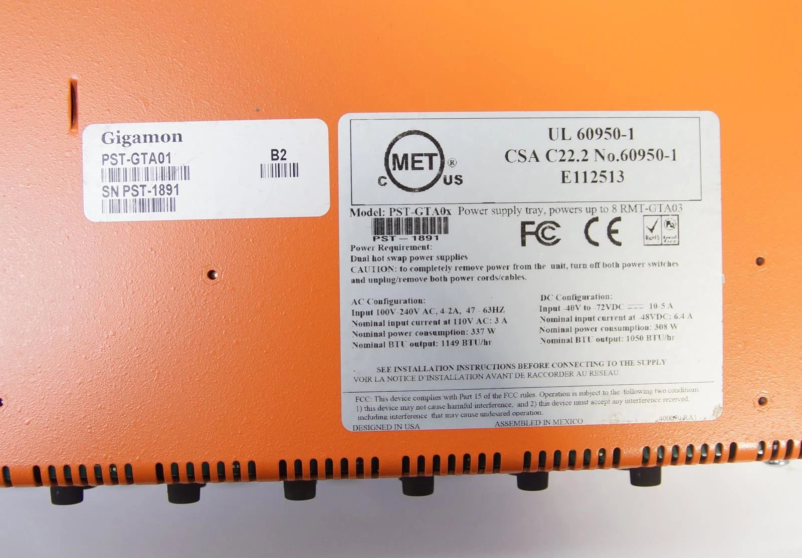 Gigamon PST-GTA01 GTAox Power Supply Tray G-Tap A Series – XG eqpt